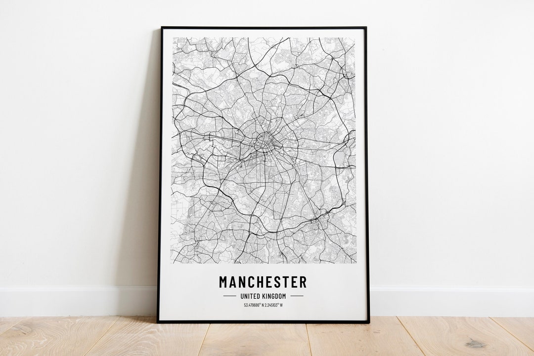 Manchester Map Print Manchester City Map Print UK Poster Art - Etsy