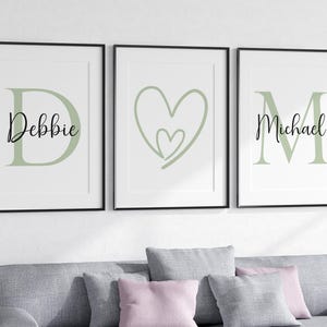 Personalized Couple Wall Art Set: Custom Names & Initials, Romantic ...