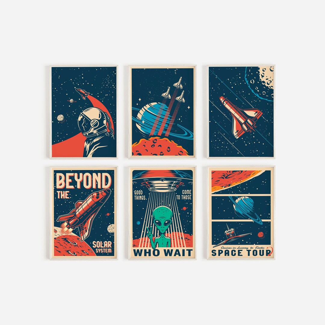Retro Space Poster Galaxy, Spaceship And Outer Space Vintage Posters,