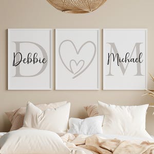 Personalized Couple Wall Art Set: Custom Names & Initials, Romantic ...