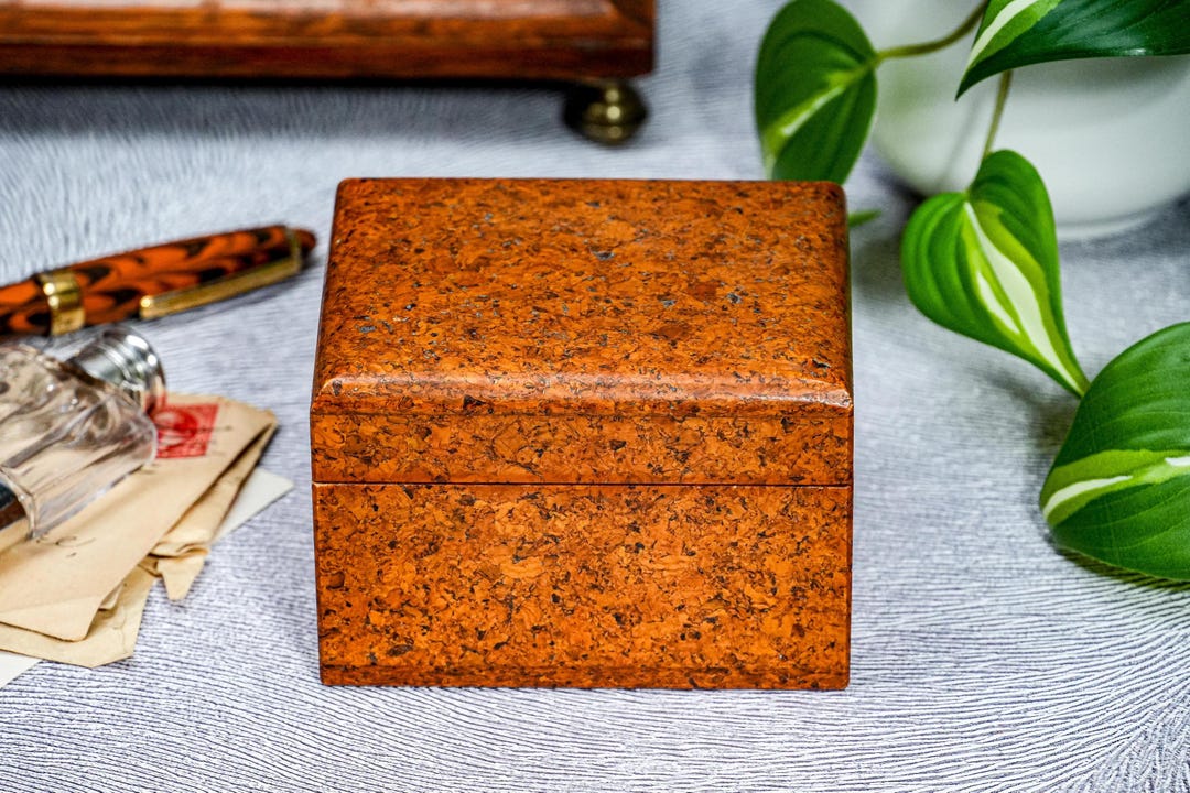 Unusual Vintage Pressed Cork Small Table Desk Trinket Box Unique Home ...