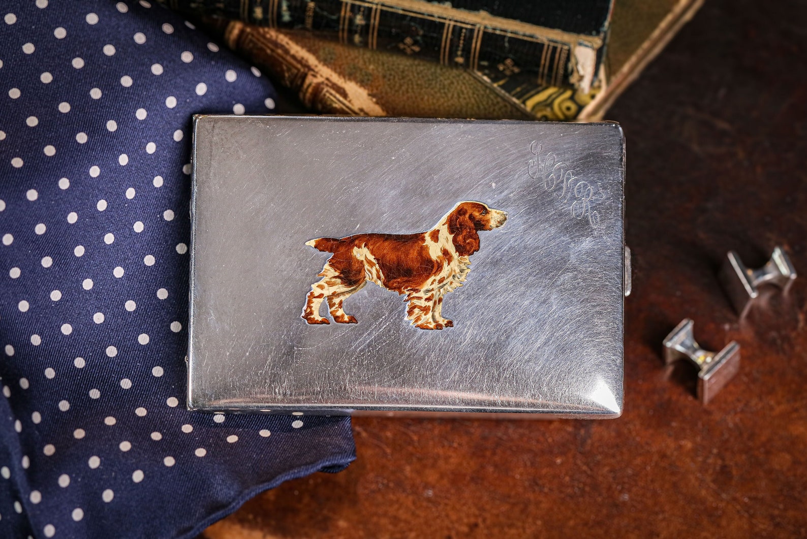 Exquisite Thomae Co. Sterling Silver Springer Spaniel Dog Hand Painted ...