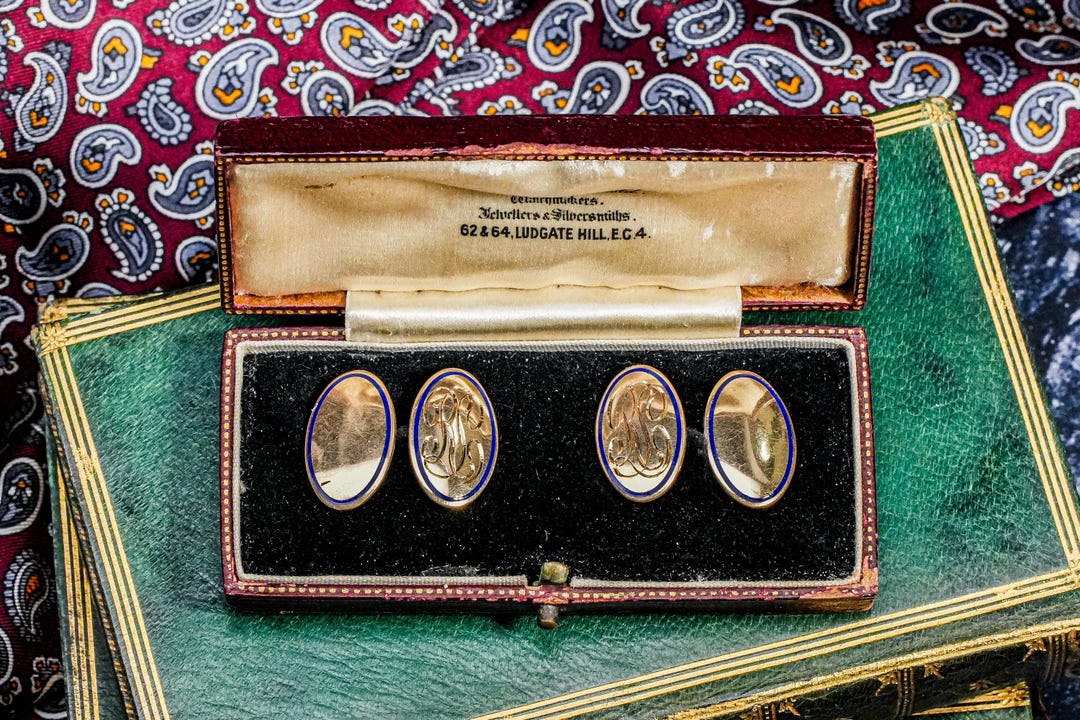 Refined 14K Gold Antique RL Monogram Blue Enamel Cufflinks Estate ...