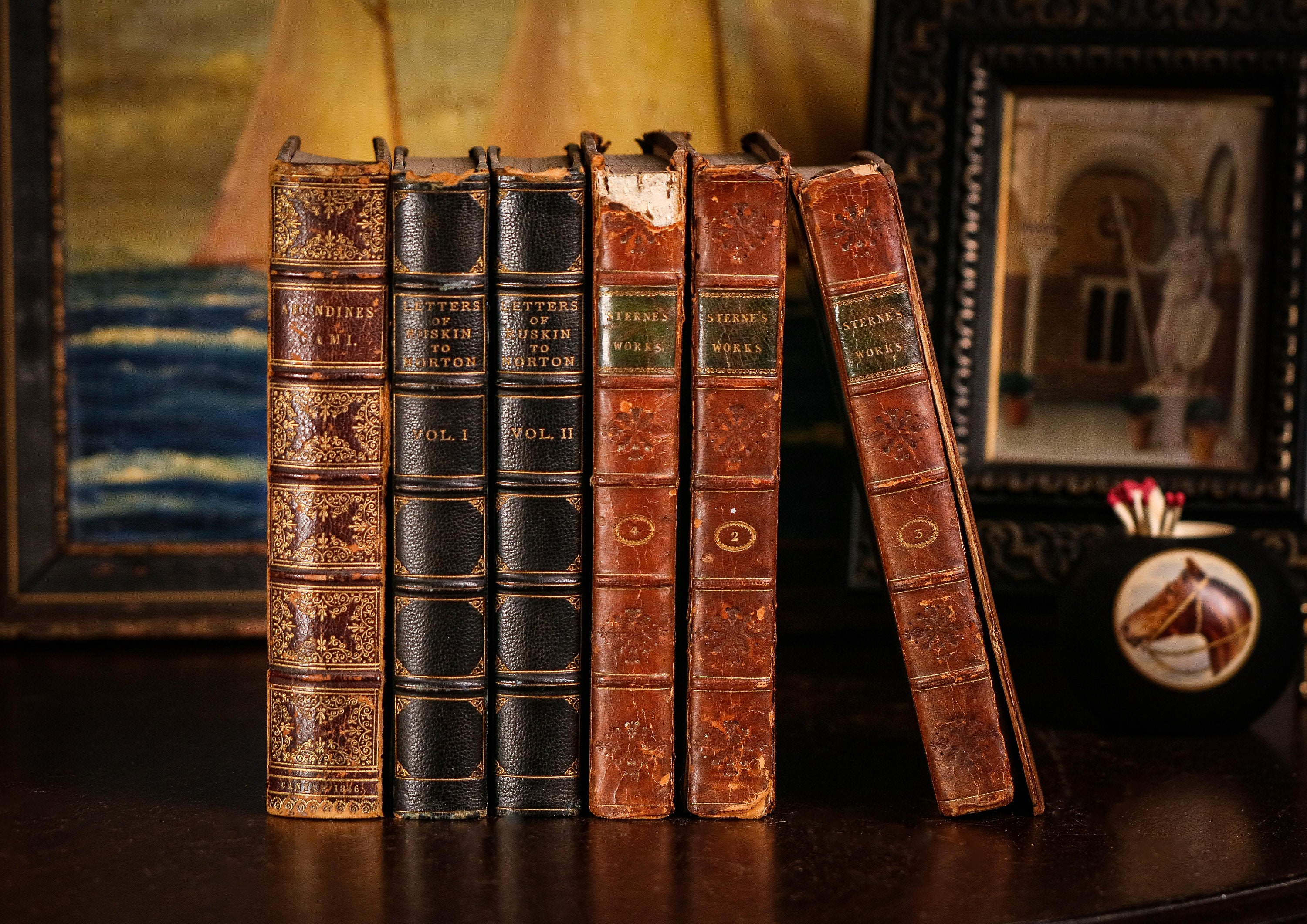 Nice Collection of Antique Leather Spine Books Home Decor - Etsy