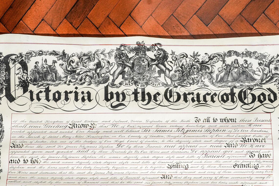 Impressive Antique Queen Victoria Royal Warrant Decree Granting Baronet ...