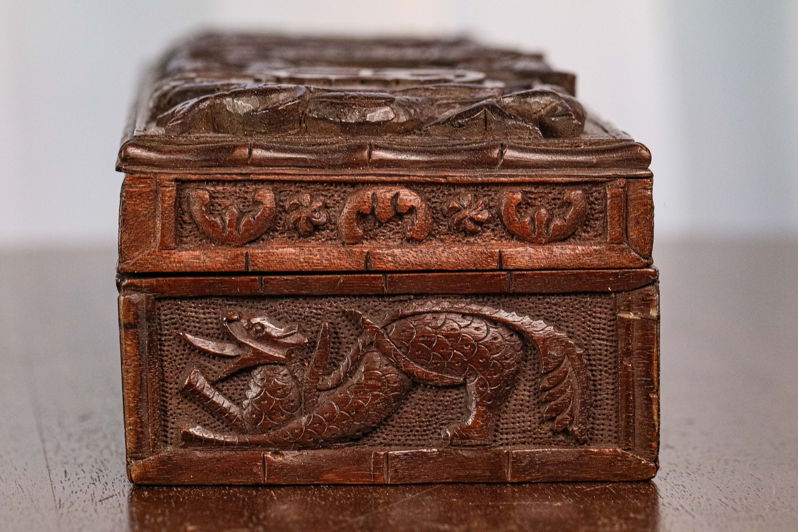 Stunning Hand Carved Anglo Chinese Asian Antique Carved Wood Box ...