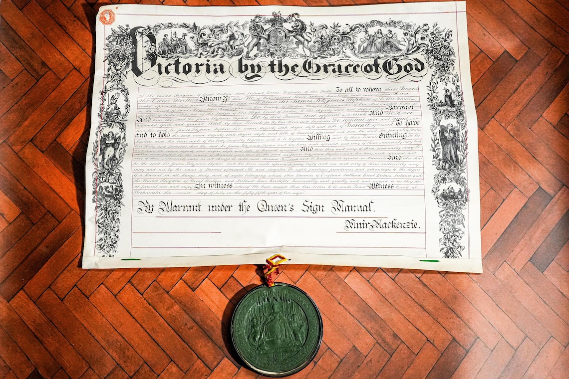 Impressive Antique Queen Victoria Royal Warrant Decree Granting Baronet ...