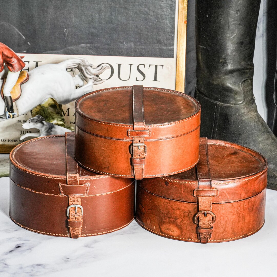 Collection of Round Antique Leather Collar Storage Boxes Home Decor - Etsy