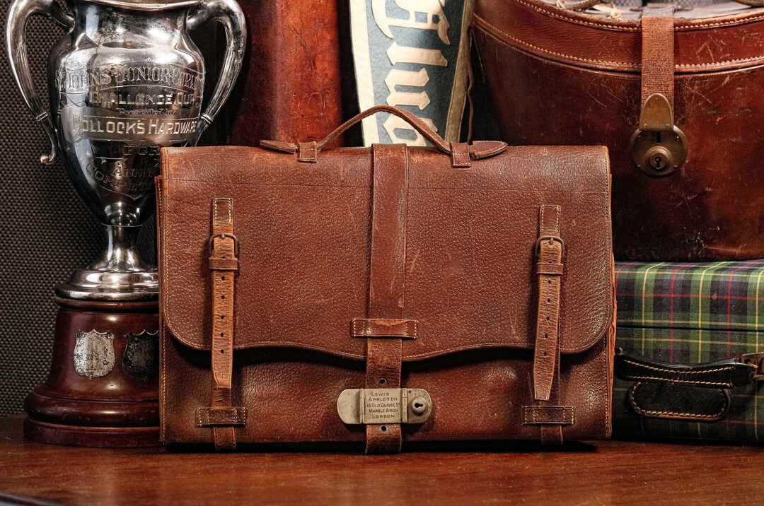 Charming British Made Travel Antique Edwardian Leather Briefcase ...
