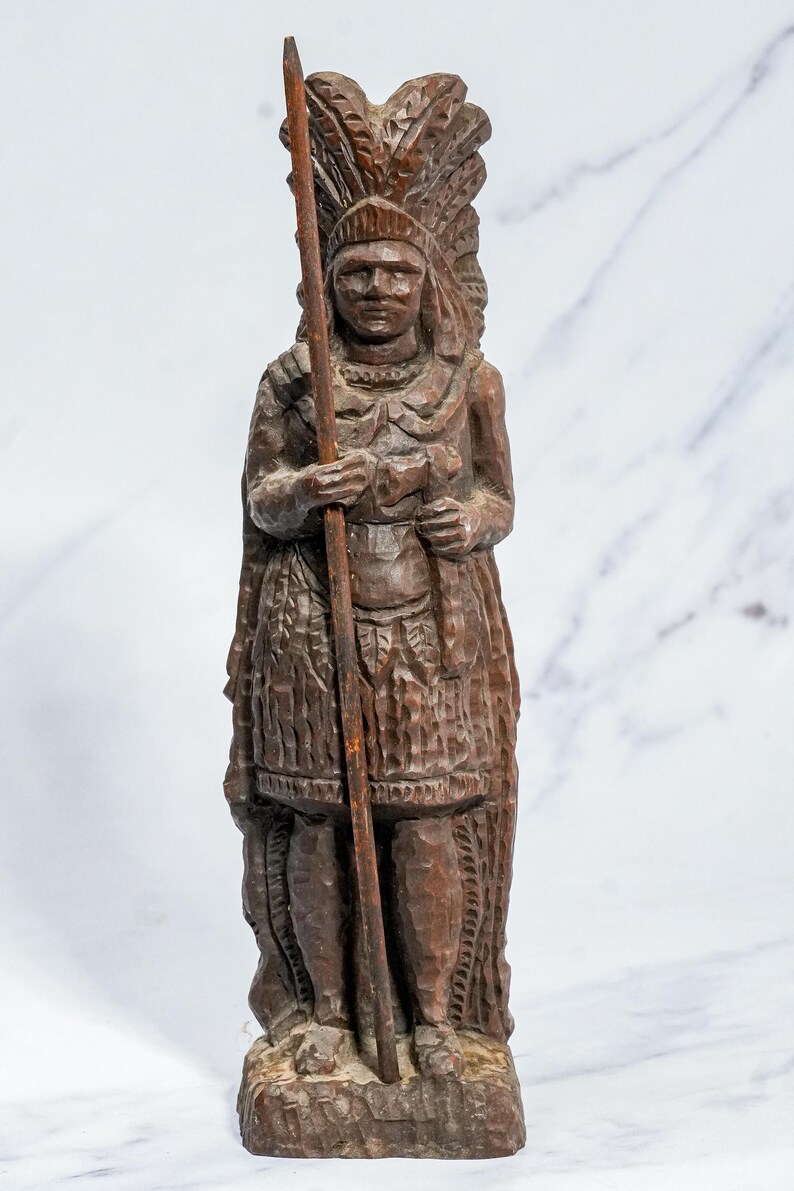 Solid Wood Carved Antique Native American Indian Chief Statue Sculpture ...