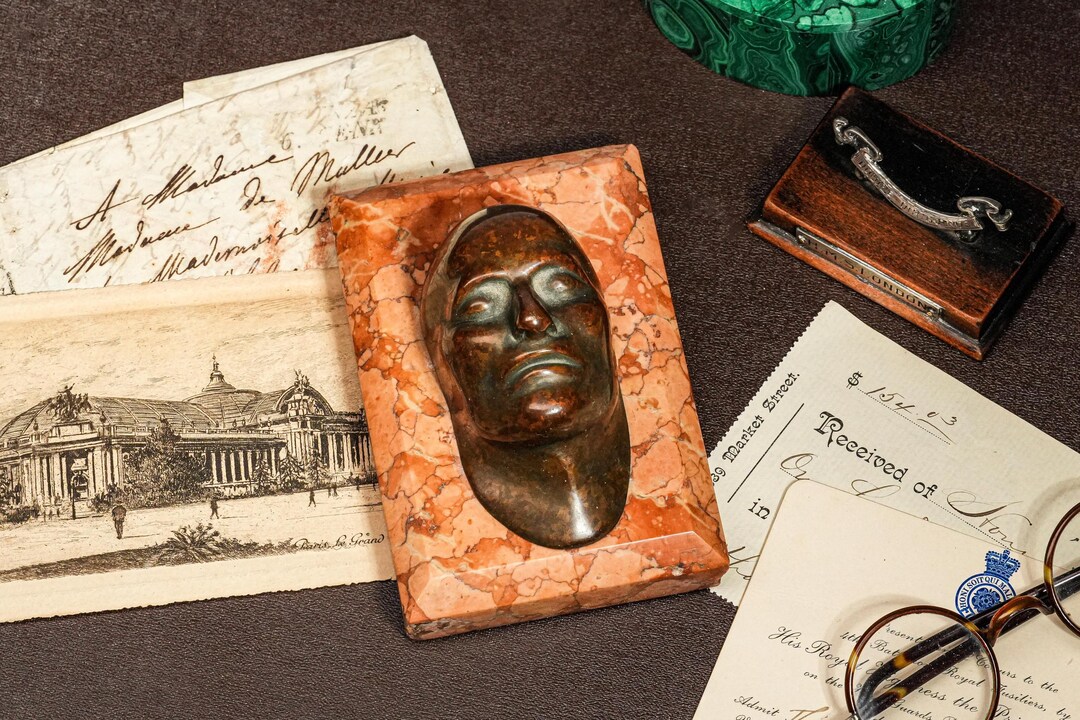 Rare Antique Bronze Napoleon Death Mask With Marble Base Grand Tour ...