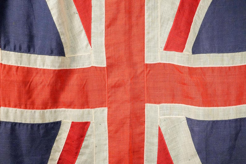 Large Vibrant Antique Panel Stitched Union Jack British Flag England ...