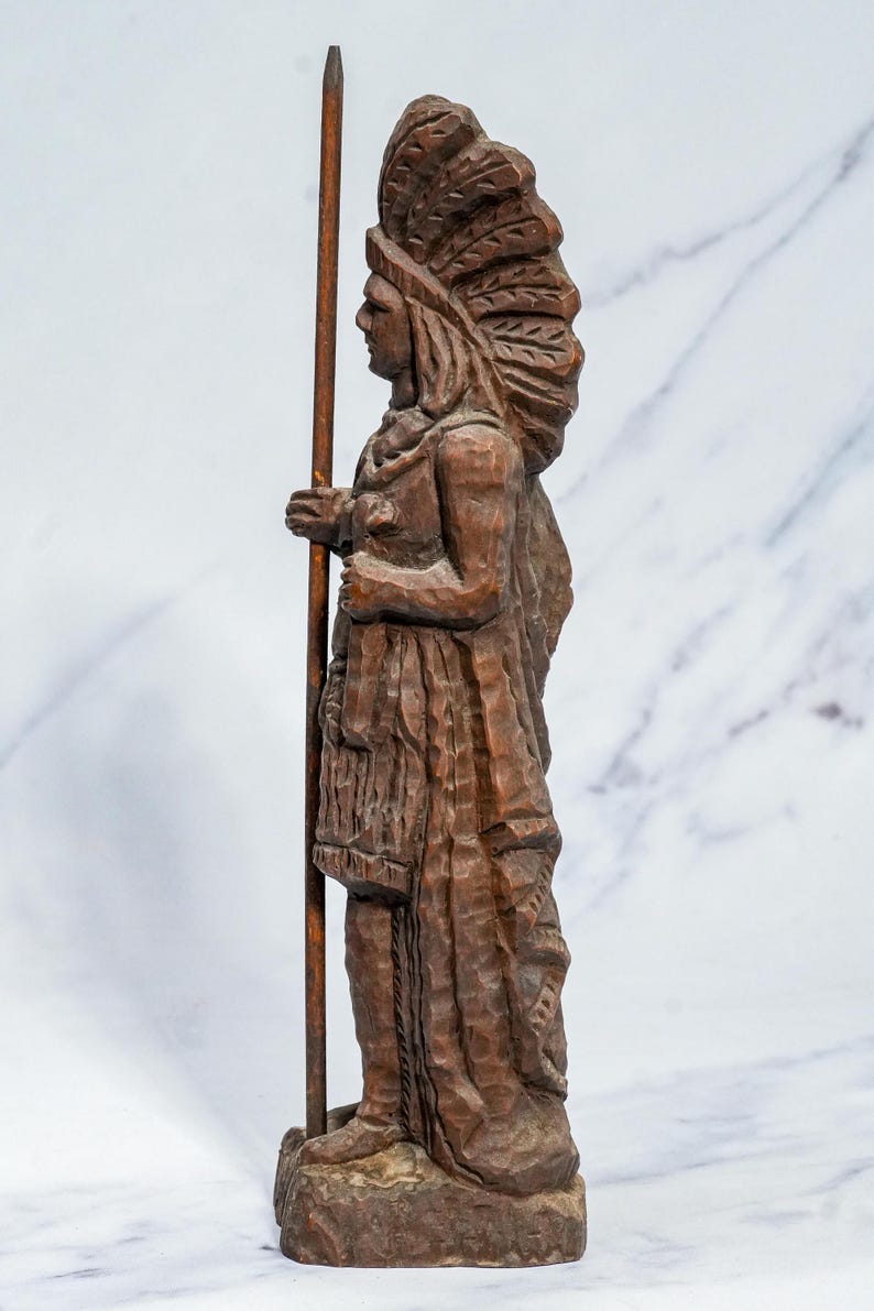 Solid Wood Carved Antique Native American Indian Chief Statue Sculpture ...