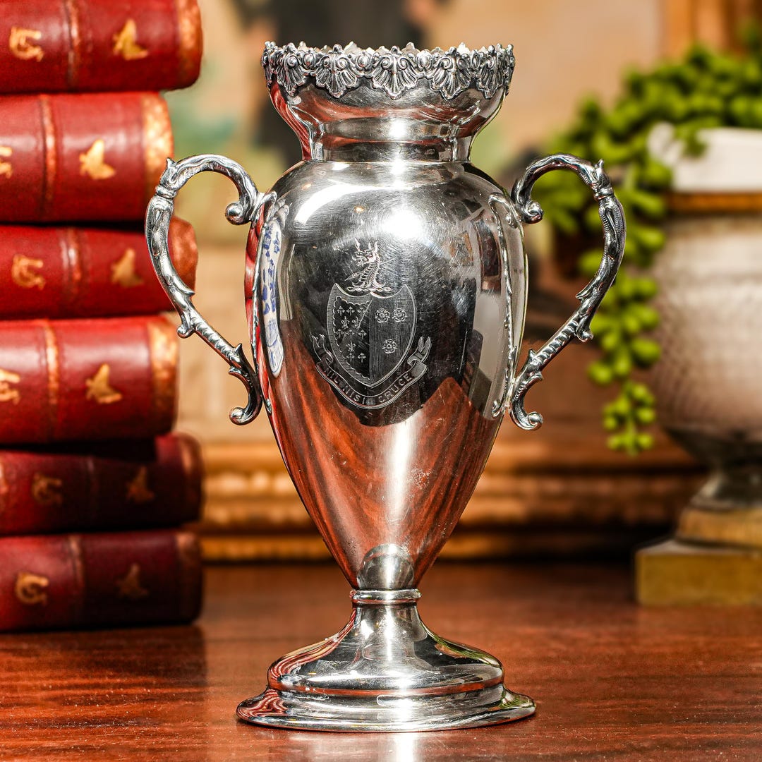 Elegant Heavy Antique Sterling Silver Trophy Vase Armorial Coat of Arms ...