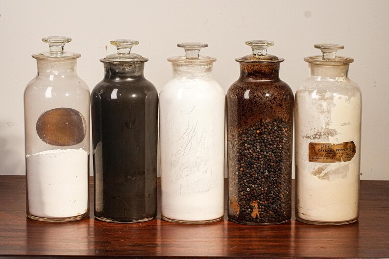 Nice Collection of (5) Victorian Antique Apothecary Jars Hand Blown ...