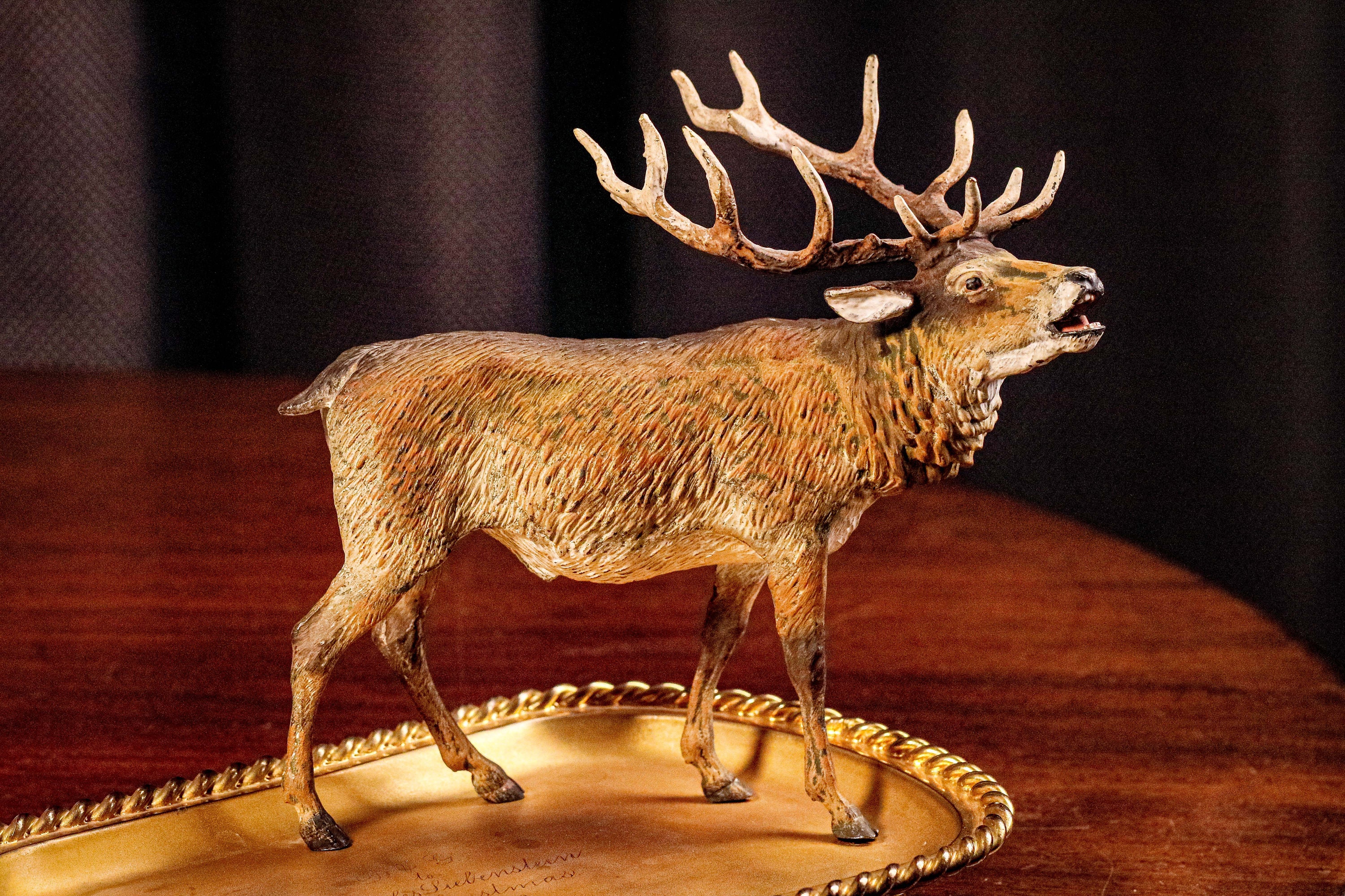 Incredible Cold Painted Antique Stag Statue Sculpture Jewelry Desk ...