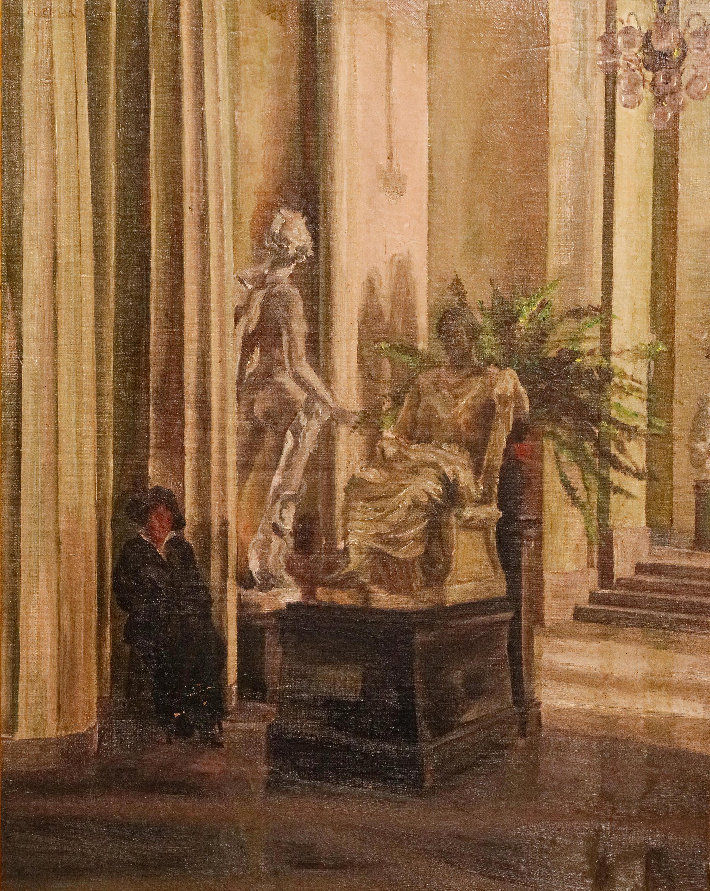 Unusual Museum Scene Neoclassical Sculptures Antique Framed Oil ...
