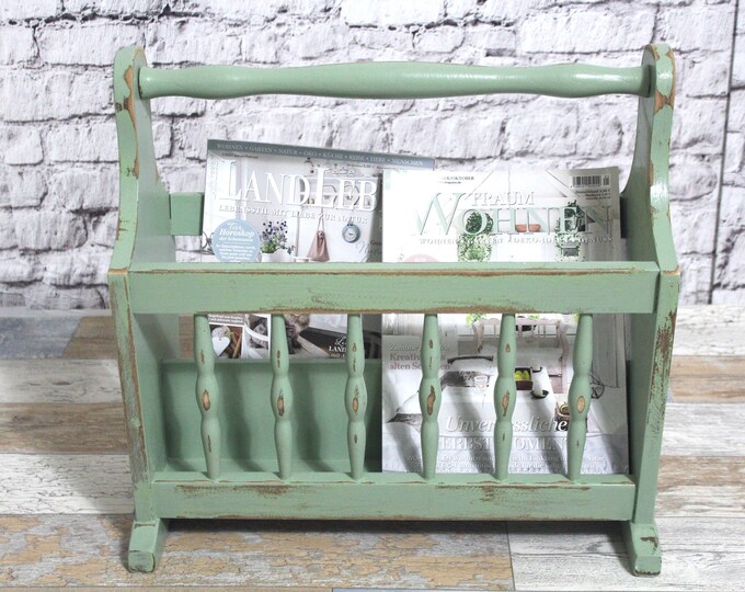 Shabby Newspaper Rack Made of Wood Olive Green 60s Shabby Chic ...