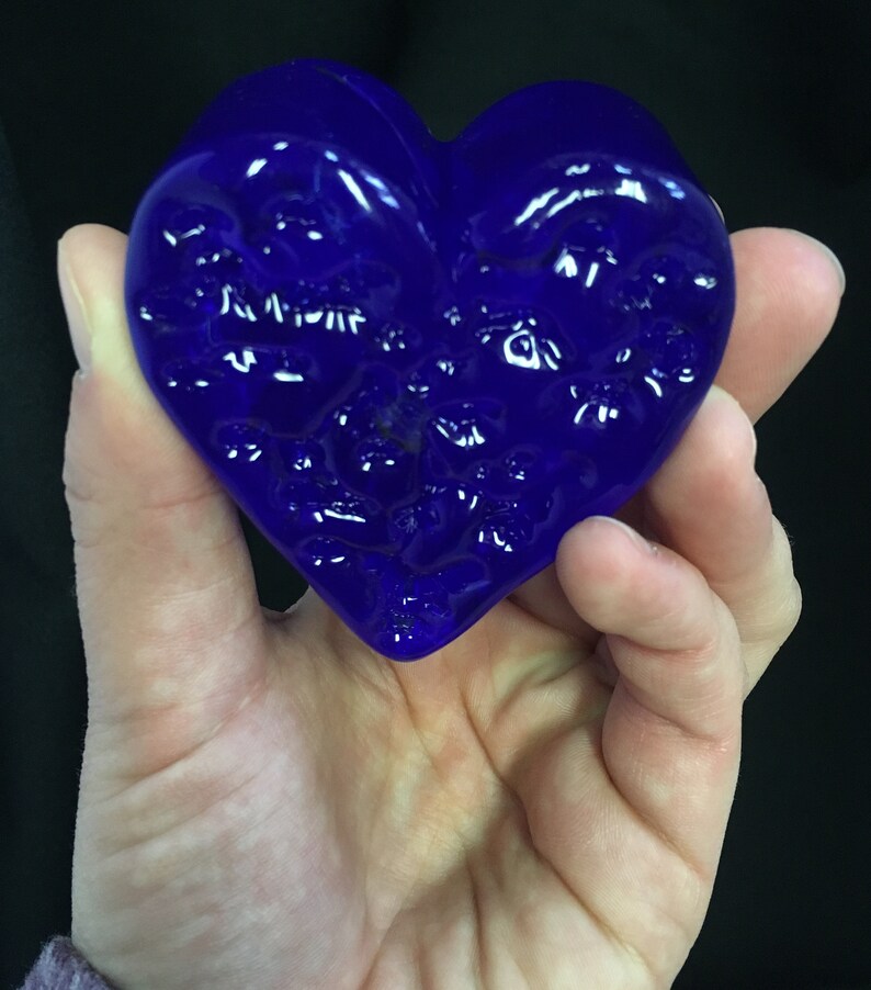 Dark Blue Hand Blown Glass Heart Paperweight - Etsy