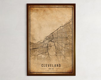 Cleveland - Ohio - Map - Vintage - Sepia - Grunge - Print- Poster - Etsy