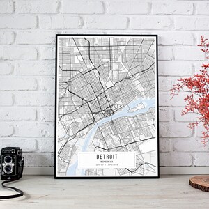 Detroit White Map Poster, Detroit Home Decor, Detroit Classic Map ...