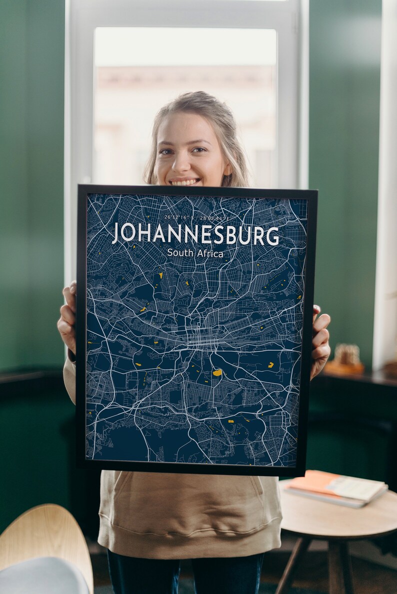 Johannesburg Blue Map Poster Johannesburg City Blue Map - Etsy