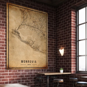 Monrovia Vintage Map Poster, Monrovia Old Map, Grunge Monrovia Map ...