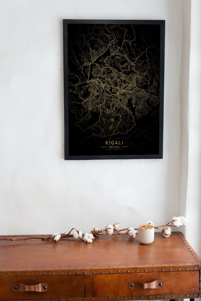 Kigali Map Poster Kigali City Gold Map Poster Kigali Canvas - Etsy