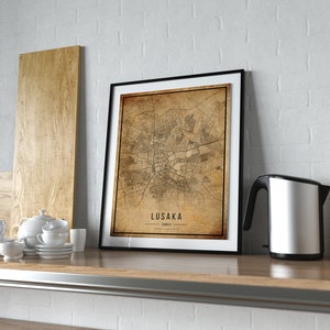 Lusaka Vintage Map Poster, Lusaka Old Map, Grunge Lusaka Map, Lusaka ...