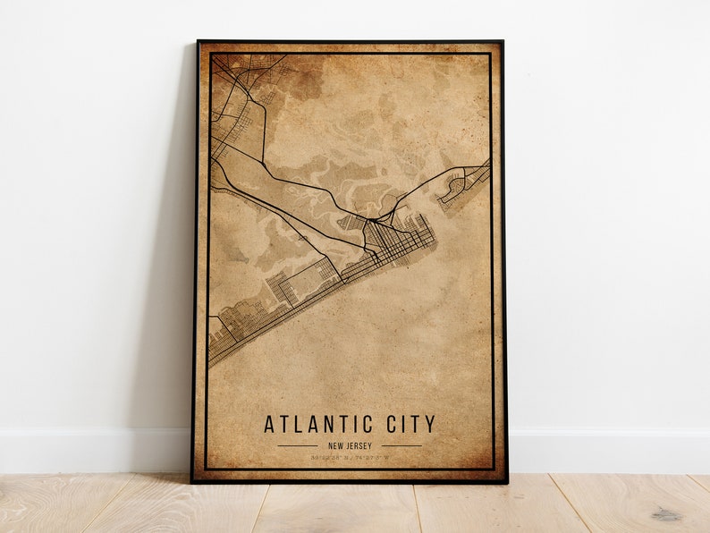 Atlantic City Vintage Map Poster Atlantic City Decor | Etsy