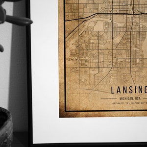 Lansing Vintage Map Poster Lansing Old Map Grunge Lansing - Etsy