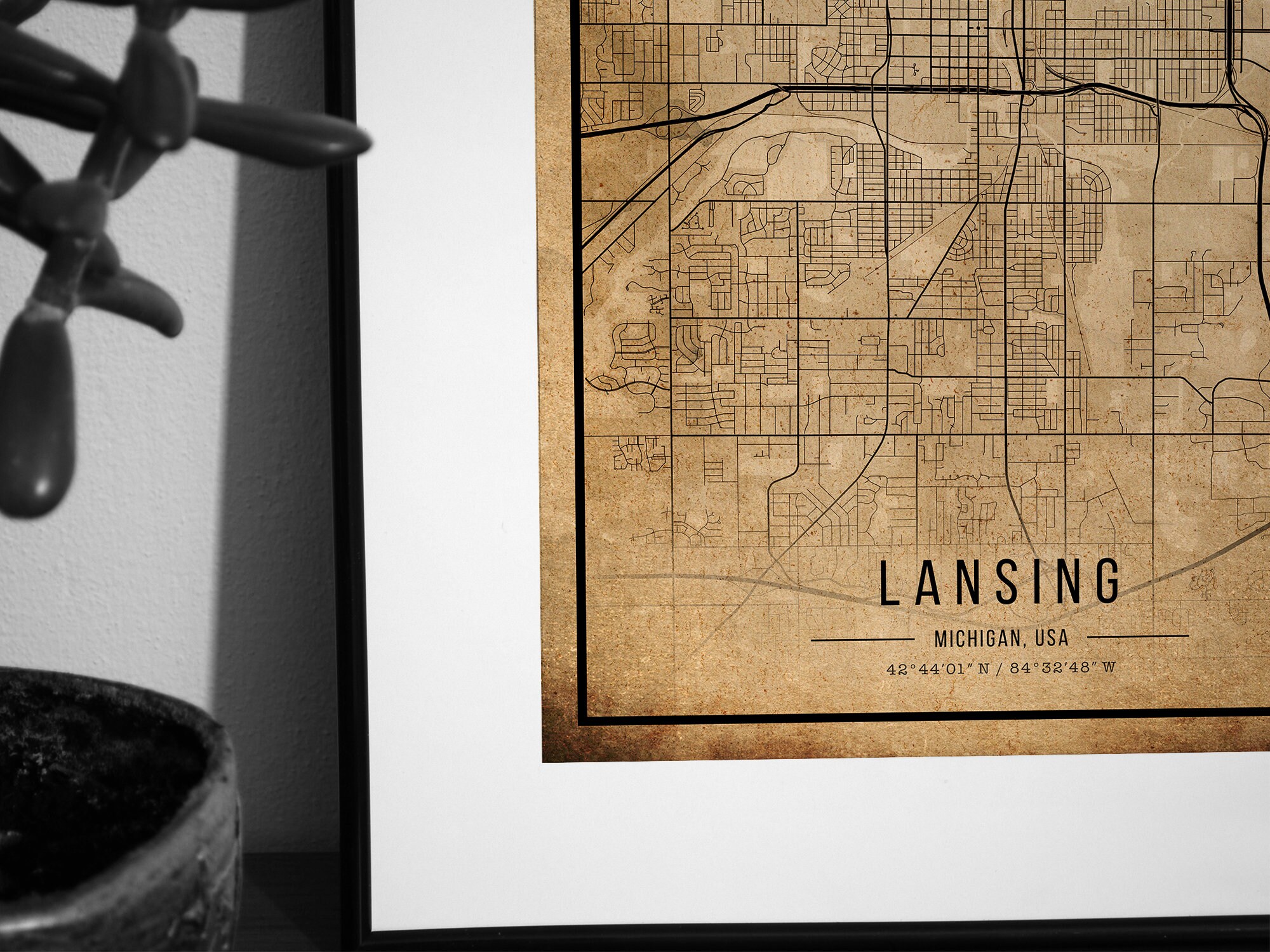 Lansing Vintage Map Poster Lansing Old Map Grunge Lansing | Etsy