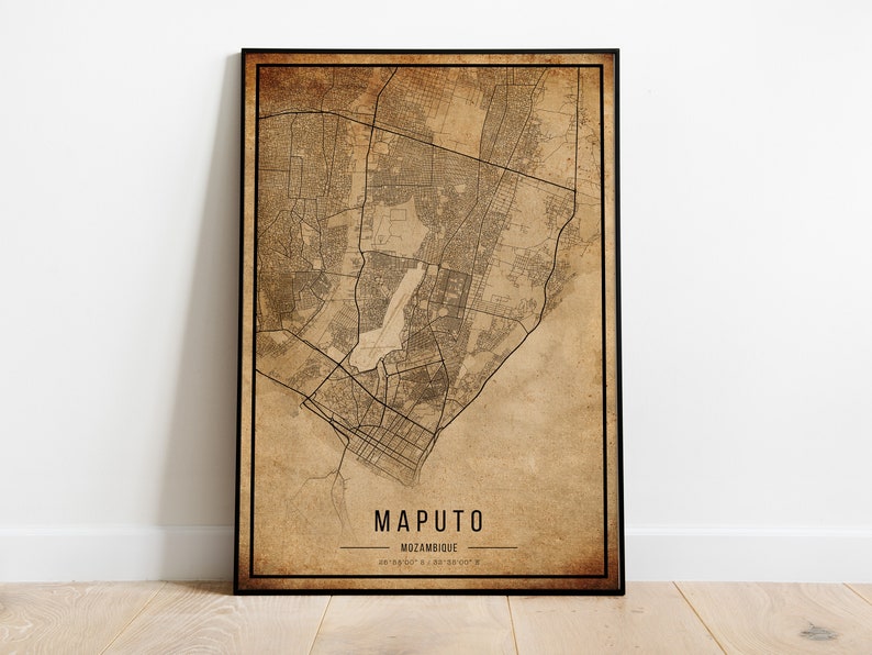 Maputo Vintage Map Poster Maputo Old Map Grunge Maputo Map - Etsy