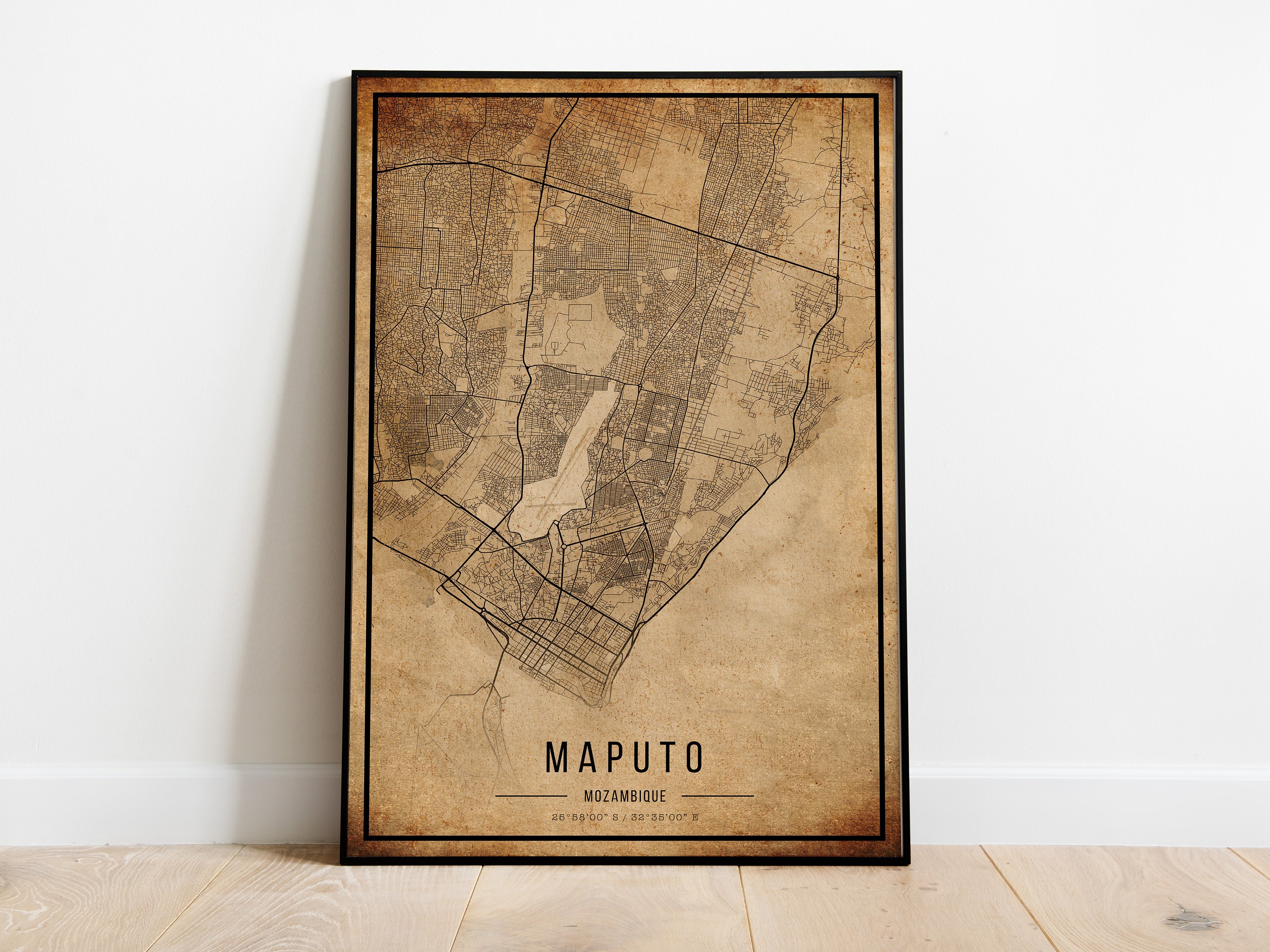 Maputo Vintage Map Poster Maputo Old Map Grunge Maputo Map - Etsy