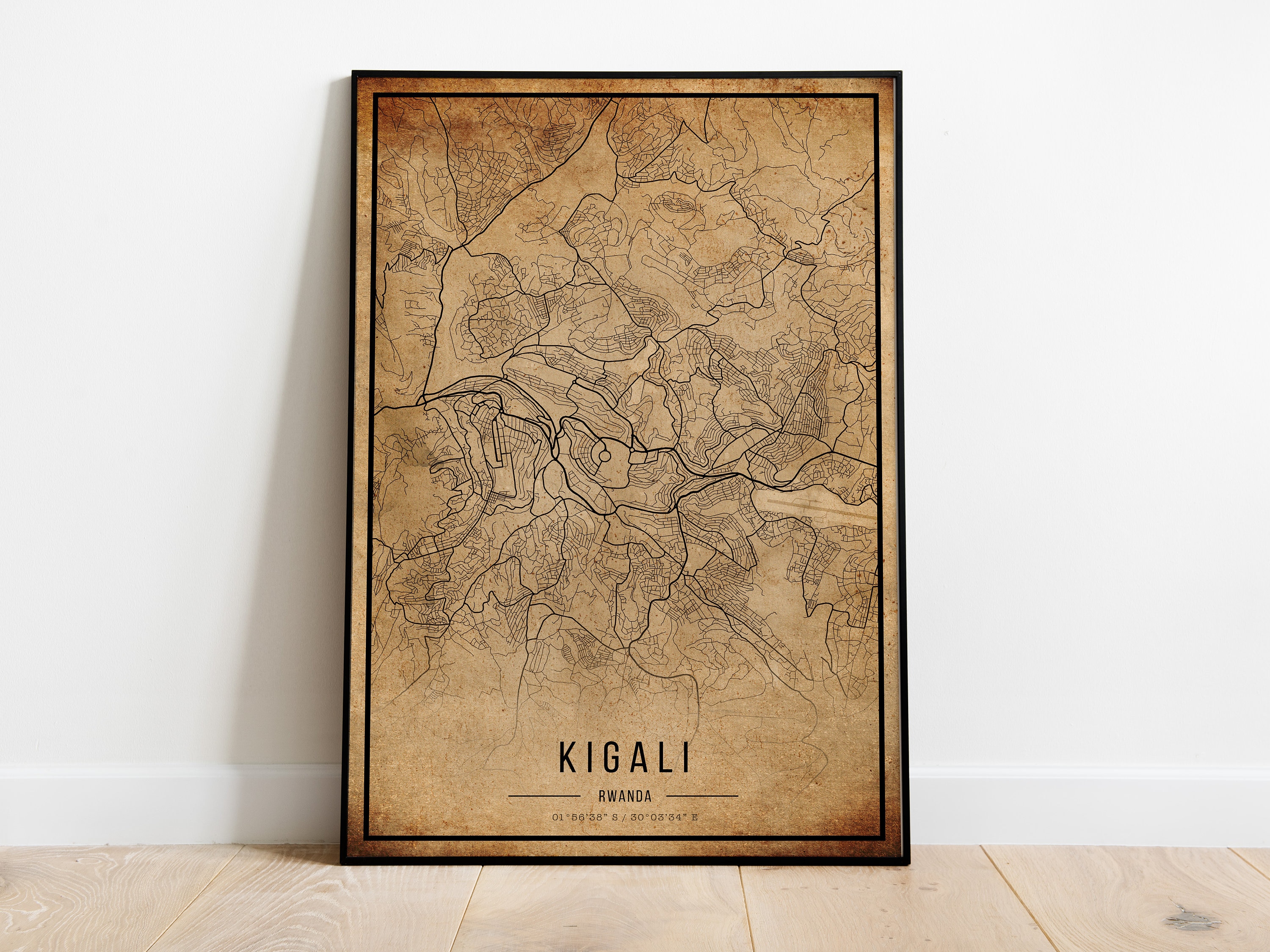 Kigali Vintage Map Poster Kigali Old Map Grunge Kigali Map | Etsy Canada