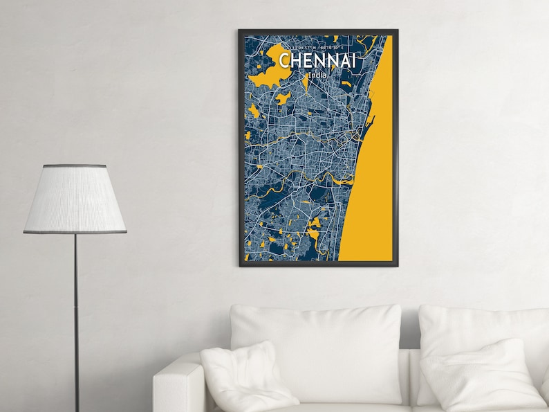 Chennai Blue Map Poster Chennai City Modern Map Print | Etsy