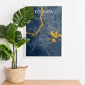 Kolkata Blue Map Poster, Kolkata City Modern Map Print, Kolkata City ...