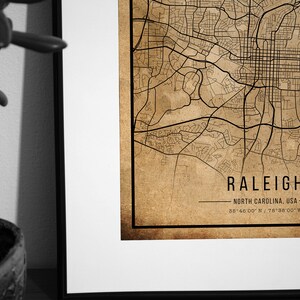 Raleigh Vintage Map Poster, Raleigh Old Map, Grunge Raleigh Map, North ...