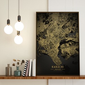 Karachi Map Poster, Karachi City Gold Map Poster, Karachi Canvas ...