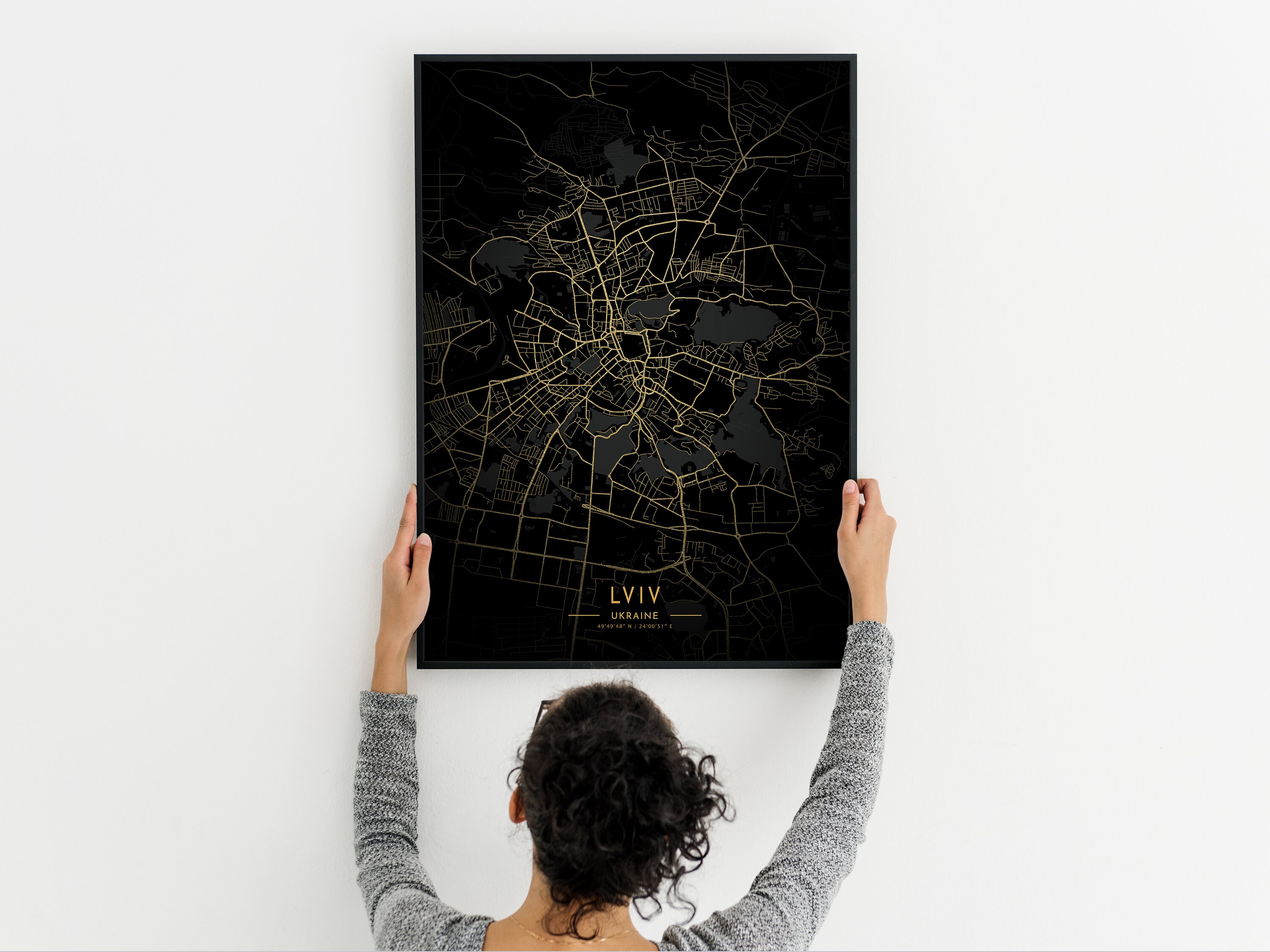 Lviv Gold Map Poster, Lviv Black Gold Map Art, Lviv City Map Poster ...