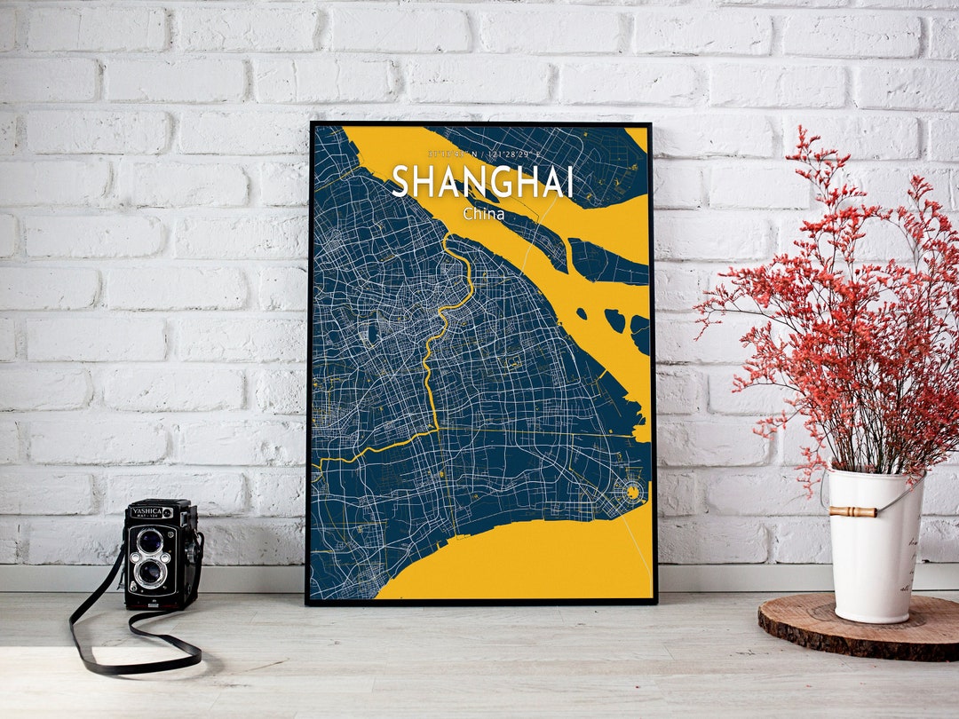 Shanghai Blue Map Poster, Shanghai City Modern Map Print, Shanghai City ...
