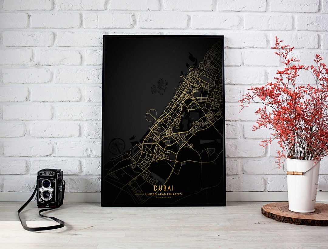 Dubai Gold Glitter Map Poster, United Arab Emirates - Etsy
