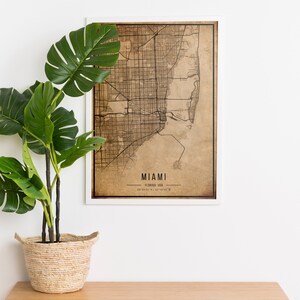 Miami Vintage Map Poster, Miami Old Map, Grunge Miami Map, Florida Old ...
