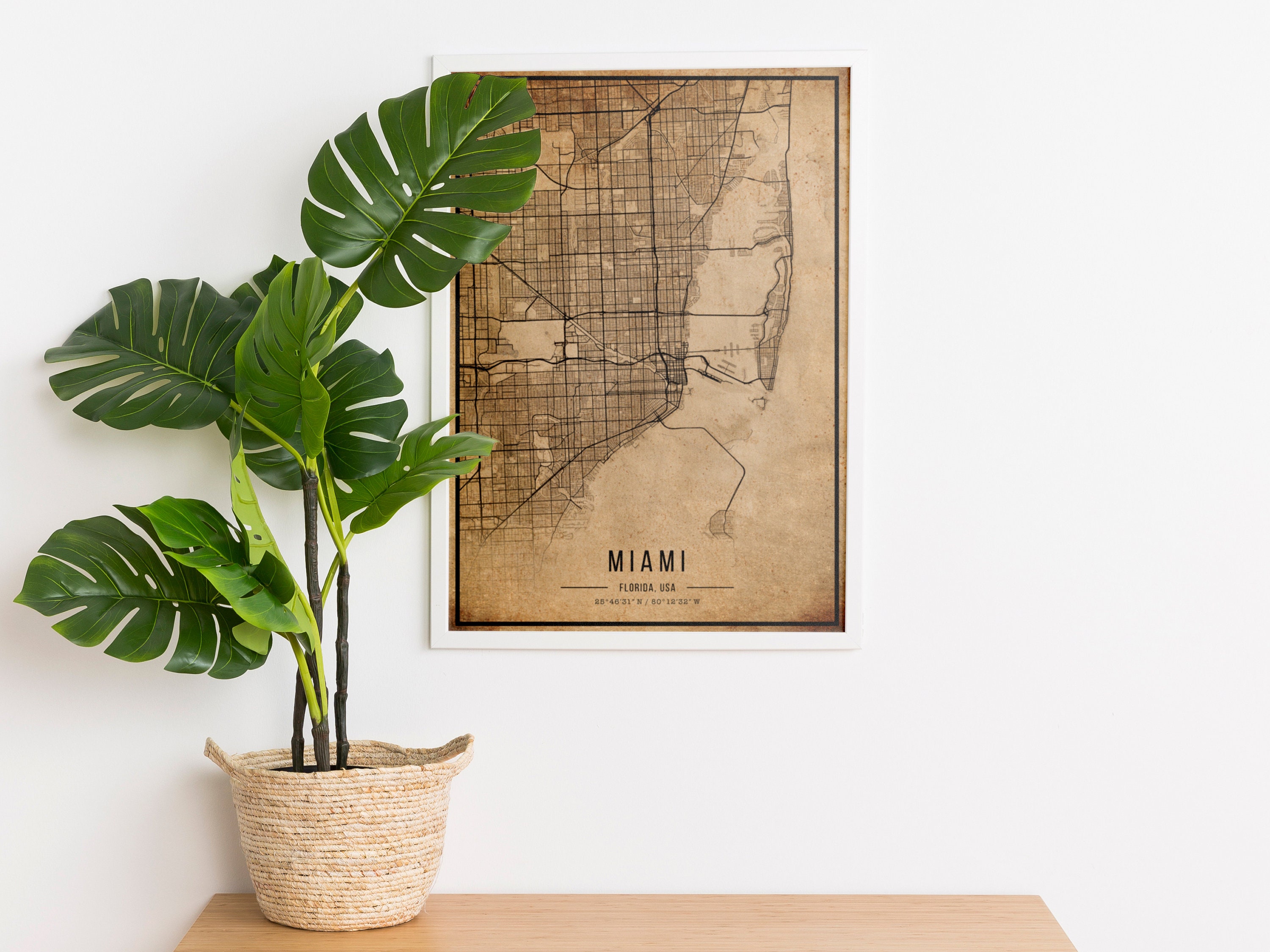 Miami Vintage Map Poster Miami Old Map Grunge Miami Map | Etsy