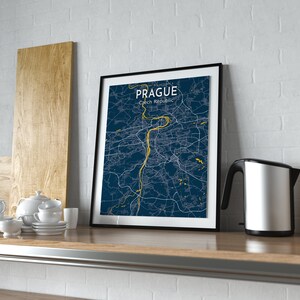Prague Blue Map Poster, Prague City Blue Map Poster, Prague City Sign ...