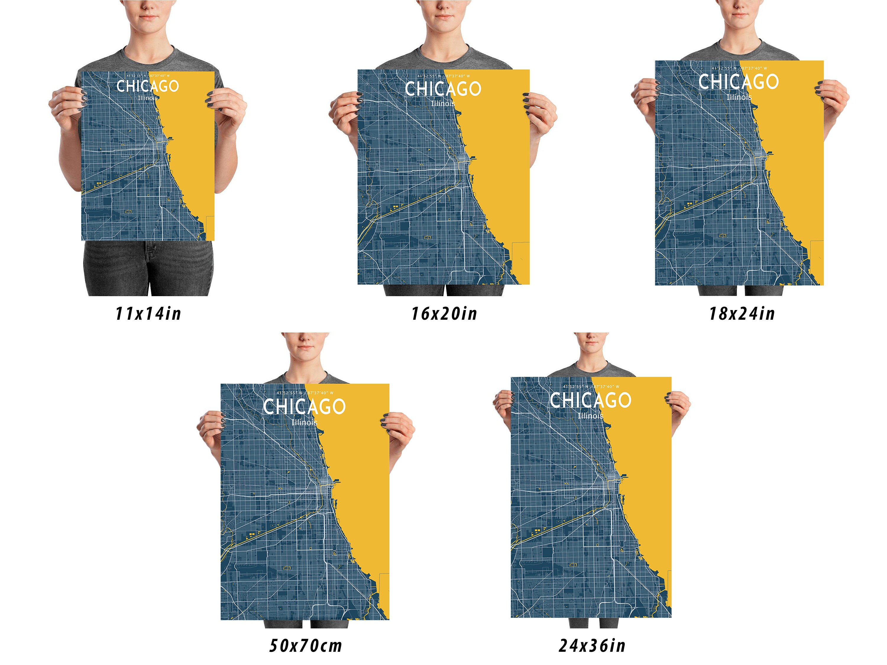 Chicago Blue Map Poster Chicago City Blue Map Poster Chicago | Etsy