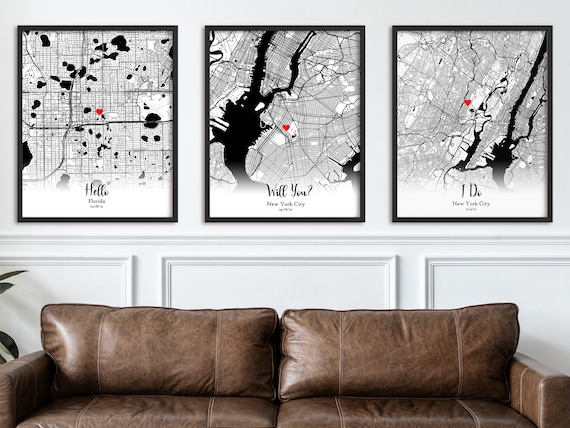 Set of 3 Maps Custom Map Locations Hello Will You I Do for - Etsy