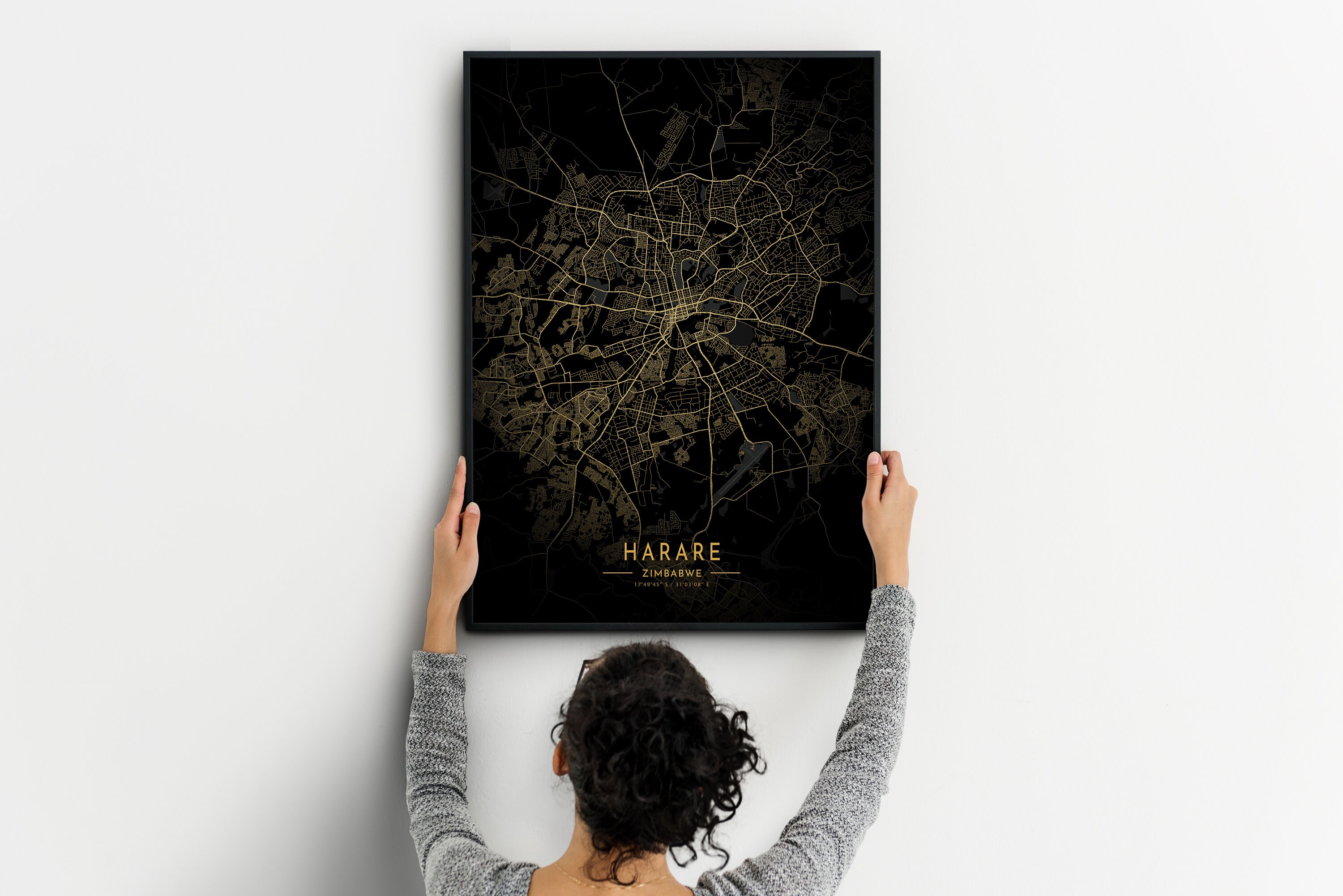 Póster de mapa de oro de Harare póster de la ciudad de - Etsy México