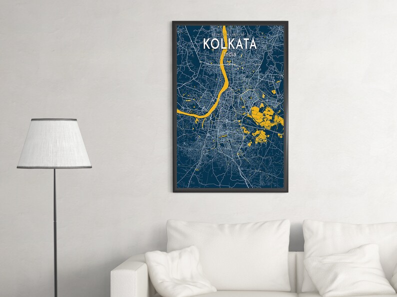 Kolkata Blue Map Poster Kolkata City Modern Map Print - Etsy