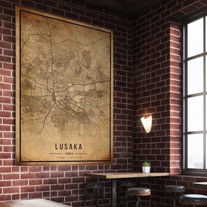 Lusaka Vintage Map Poster, Lusaka Old Map, Grunge Lusaka Map, Lusaka ...